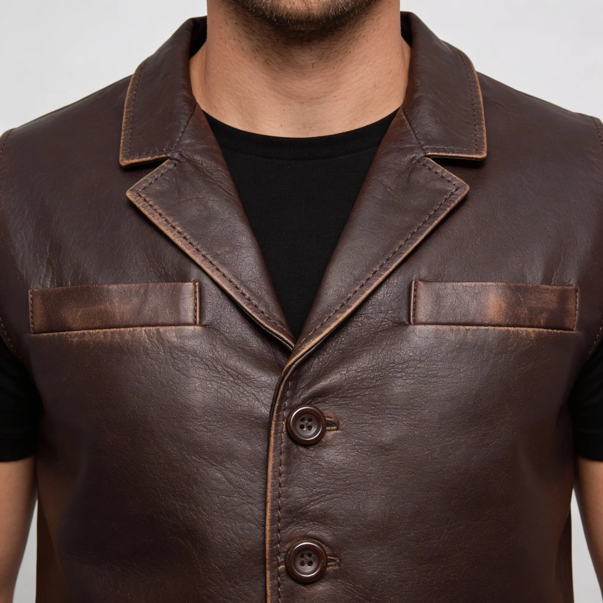 Men's Brown Distressed Leather Vest | Urban Leather Jackets