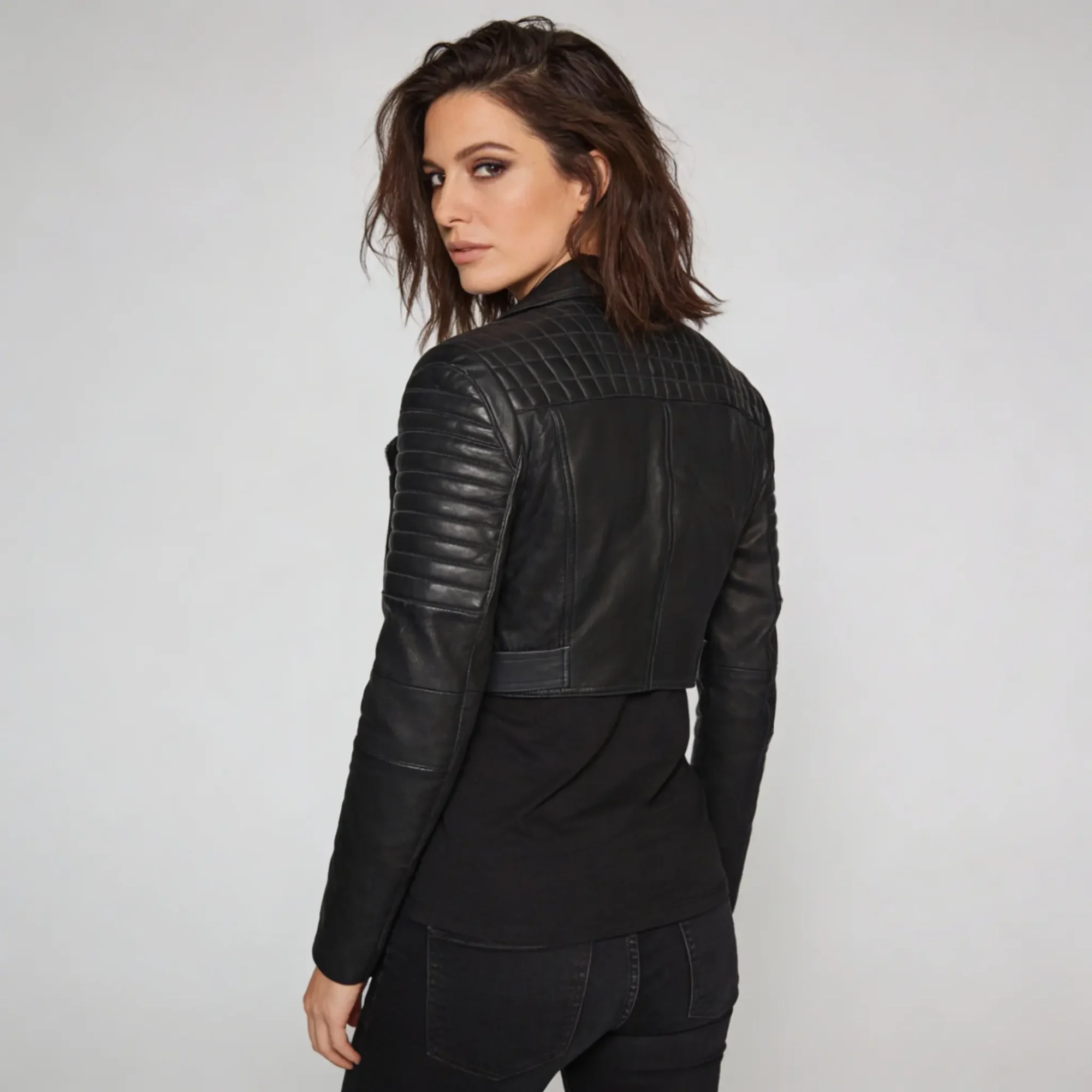Women's Black Short Cropped Biker Leather Jacket | Urban Leather Jackets