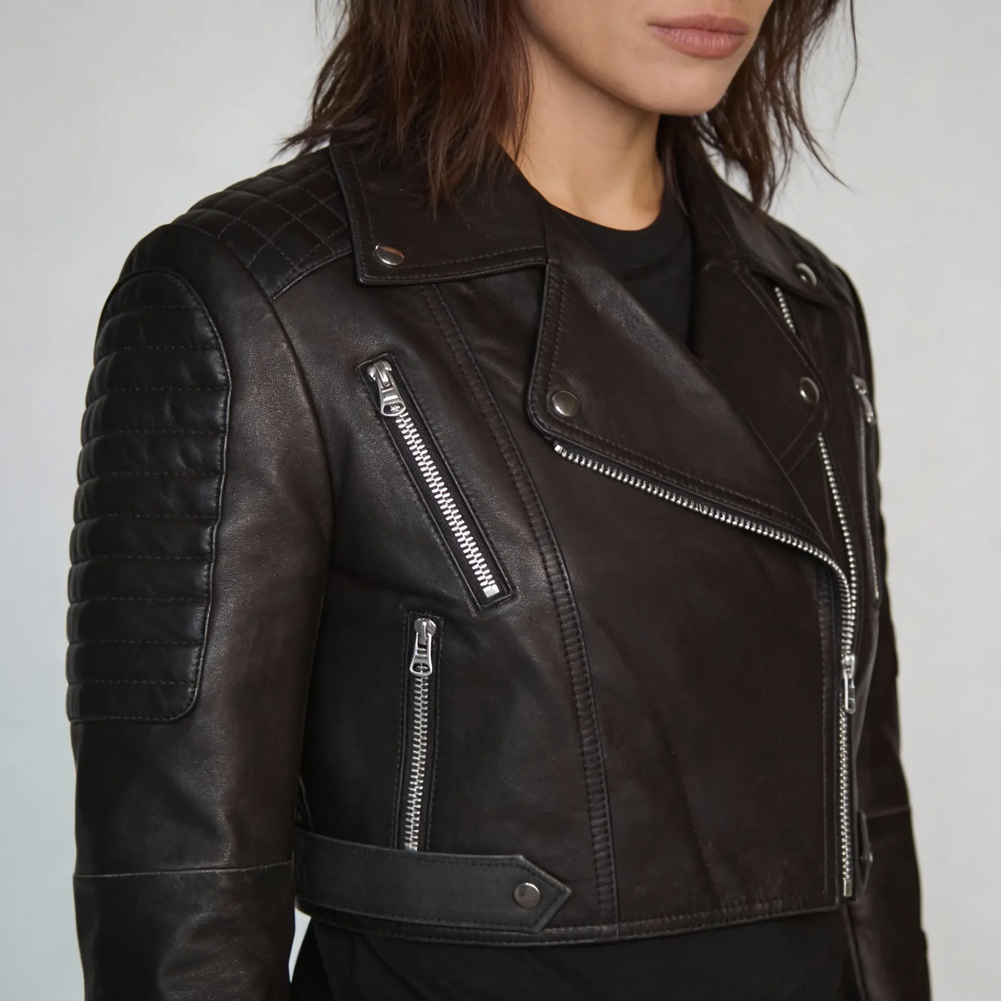 Women's Black Short Cropped Biker Leather Jacket | Urban Leather Jackets