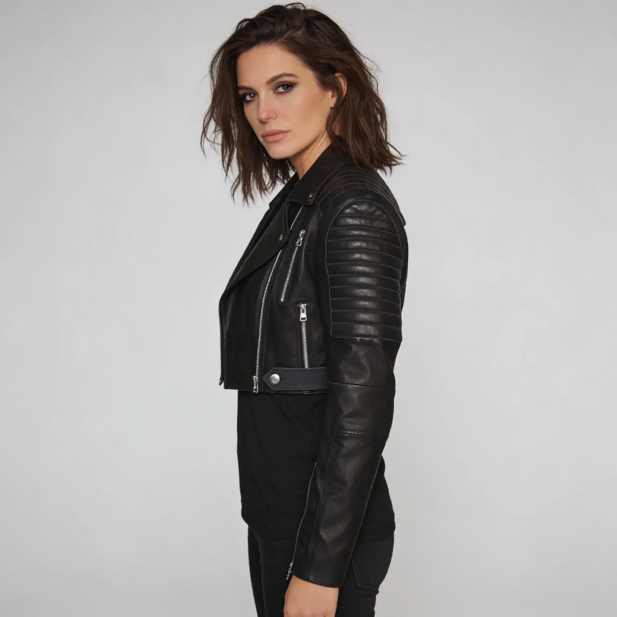Women's Black Short Cropped Biker Leather Jacket | Urban Leather Jackets