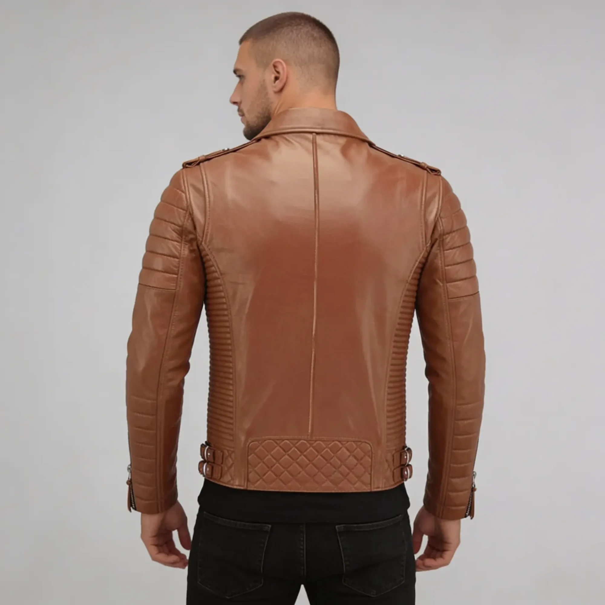 Men's Tan Biker Leather Jacket | Urban Leather Jackets