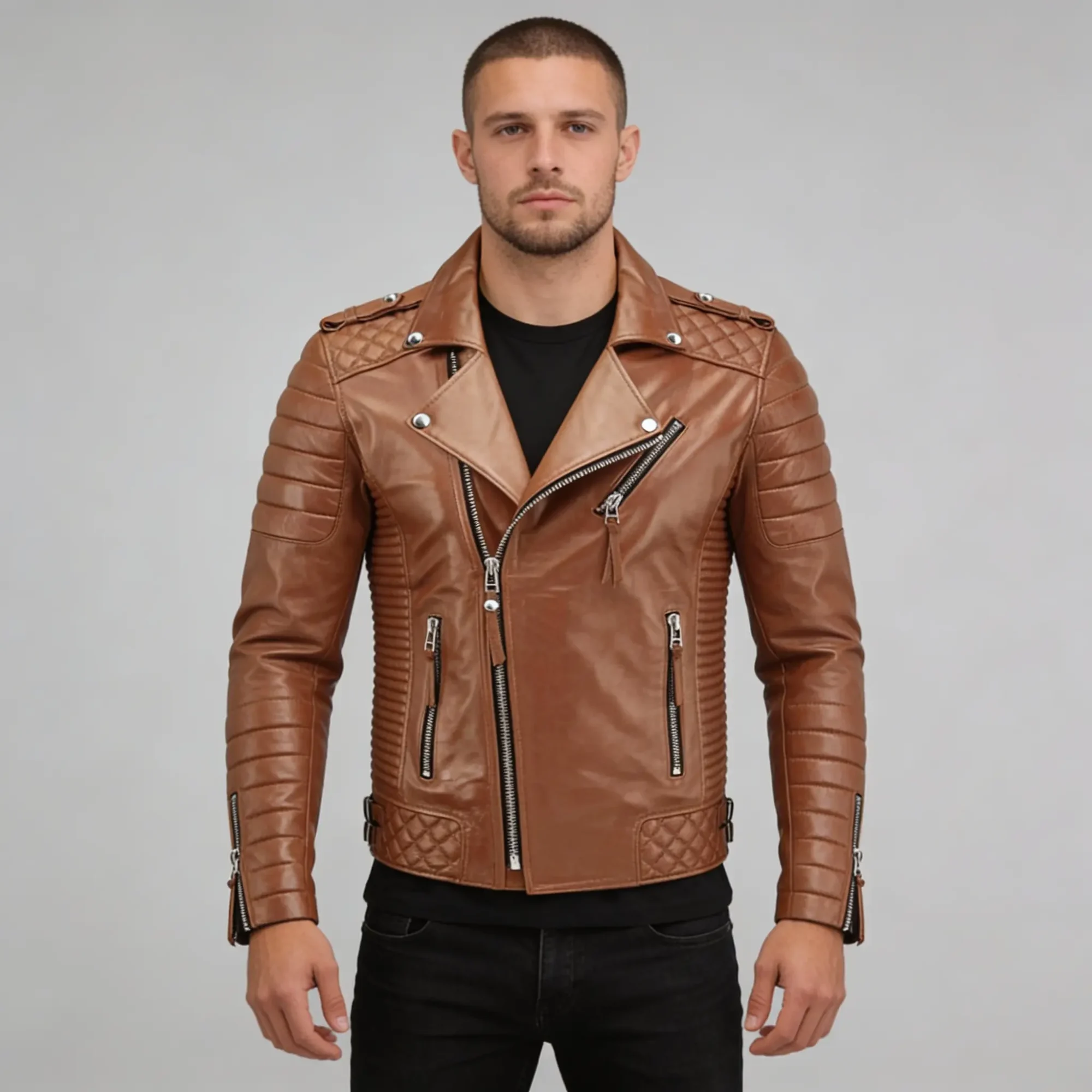 Men's Tan Biker Leather Jacket | Urban Leather Jackets