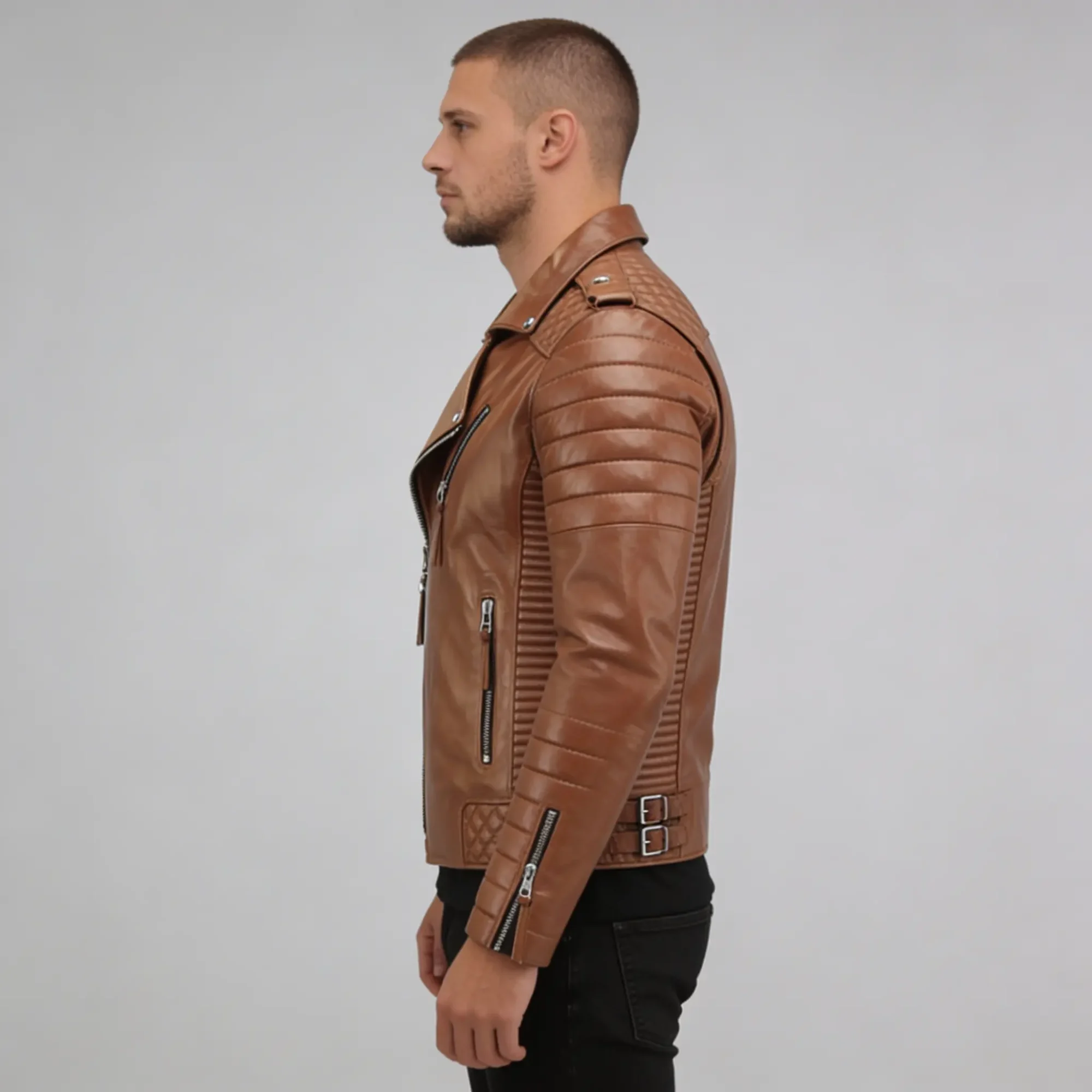 Men's Tan Biker Leather Jacket | Urban Leather Jackets